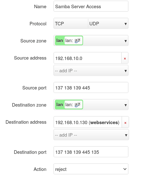 Setup Firewall Traffic Rule to reject all communication to ports ...