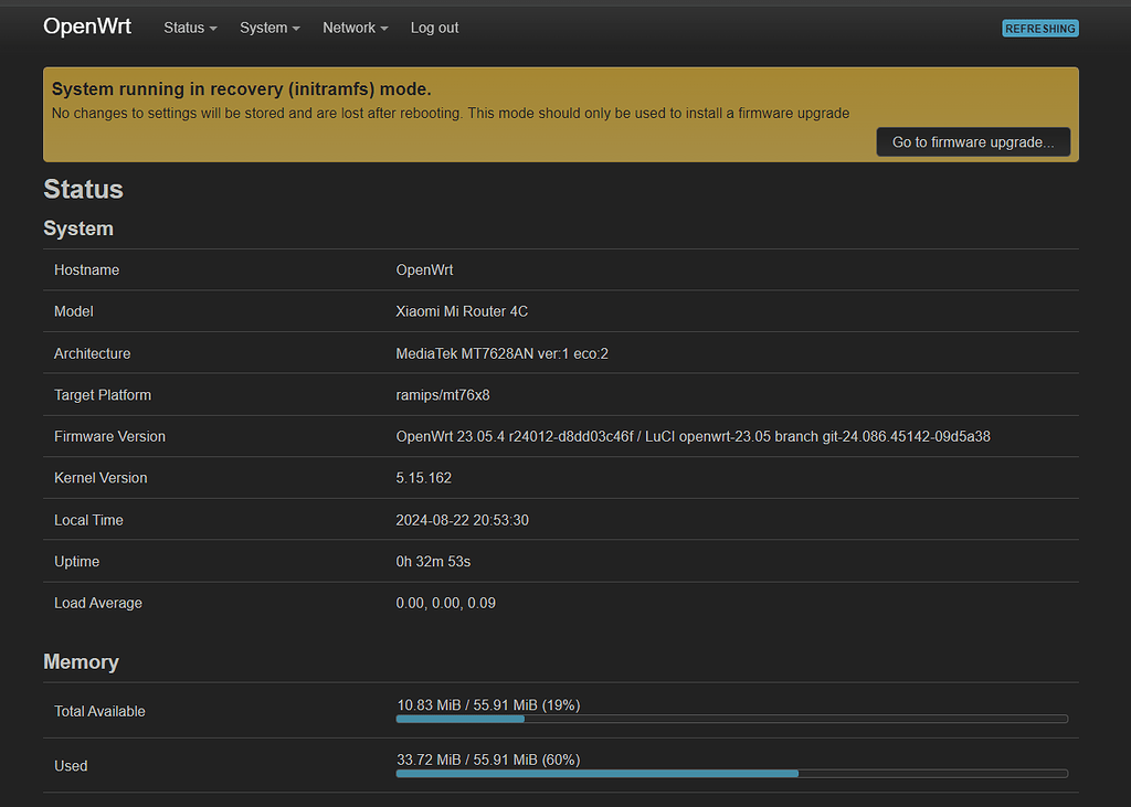 System running in recovery (initramfs) mode, help - Installing and Using OpenWrt - OpenWrt Forum