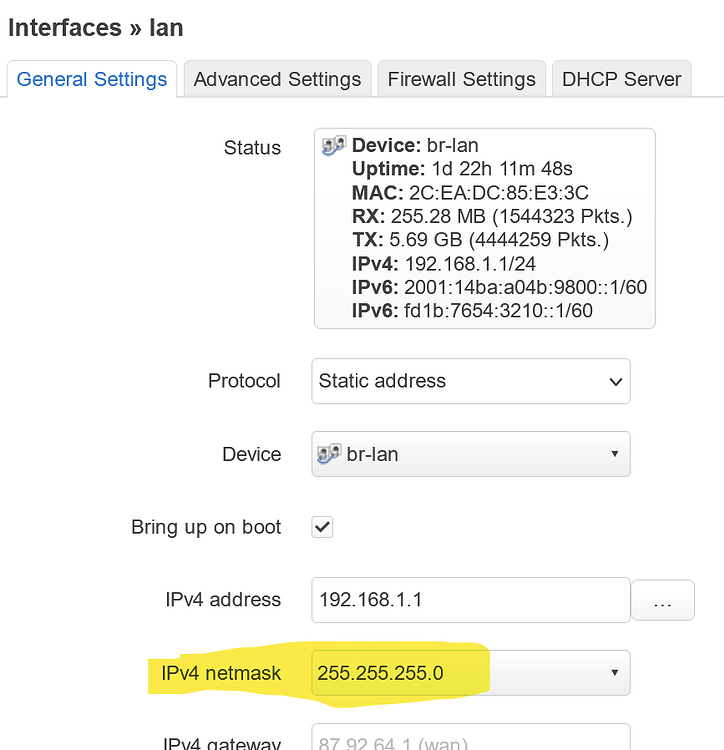 Router "stuck" after changing netmask option in lan interface - Network and Wireless ...